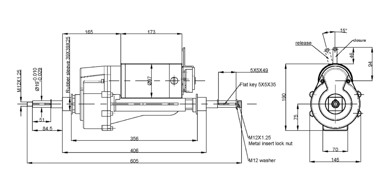 24v 800w Electric Transaxle for Go Kart Axle Kit - 115n.m Torque
