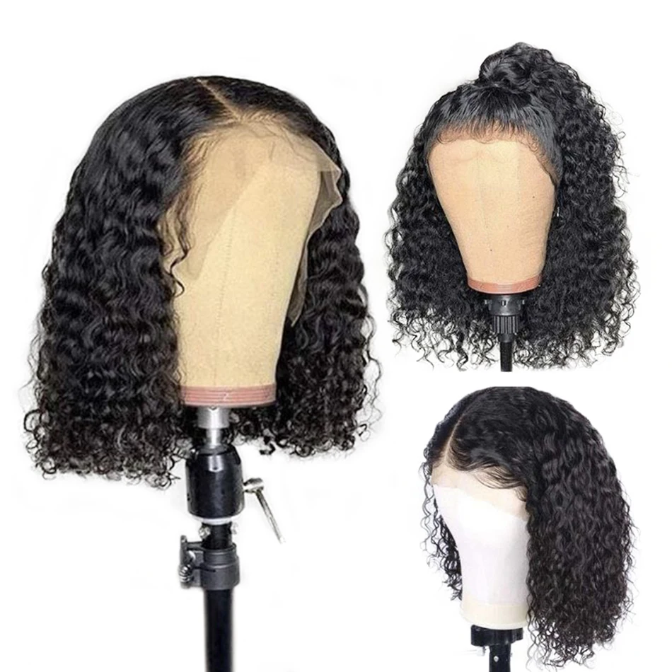 Cheap Short Bob Human Hair Wigs Kinky Curly Lace Front Wigs Human Hair ...