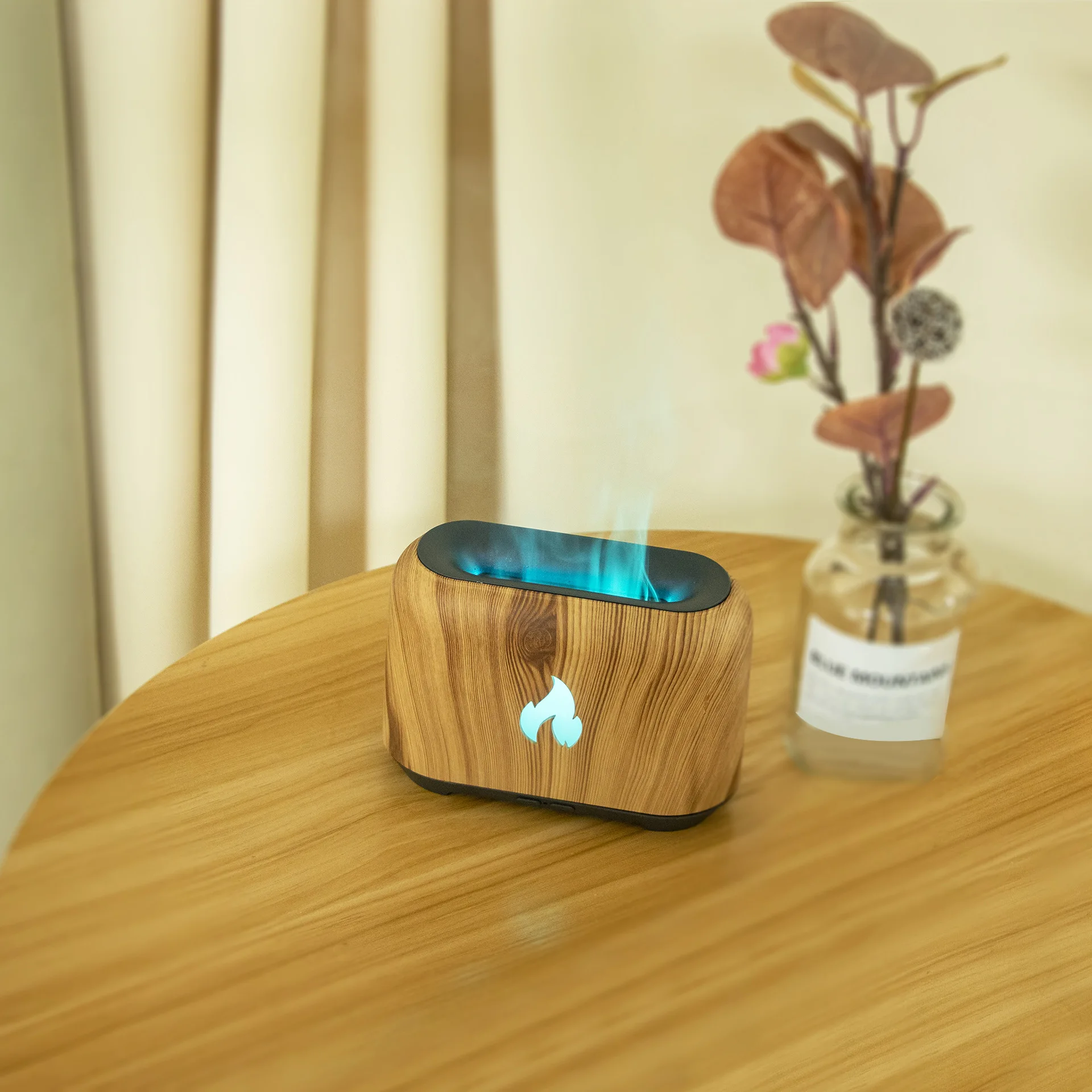 150ml Air Humidifier Wood Grain Diffuser 3D Flame Openwork USB ...