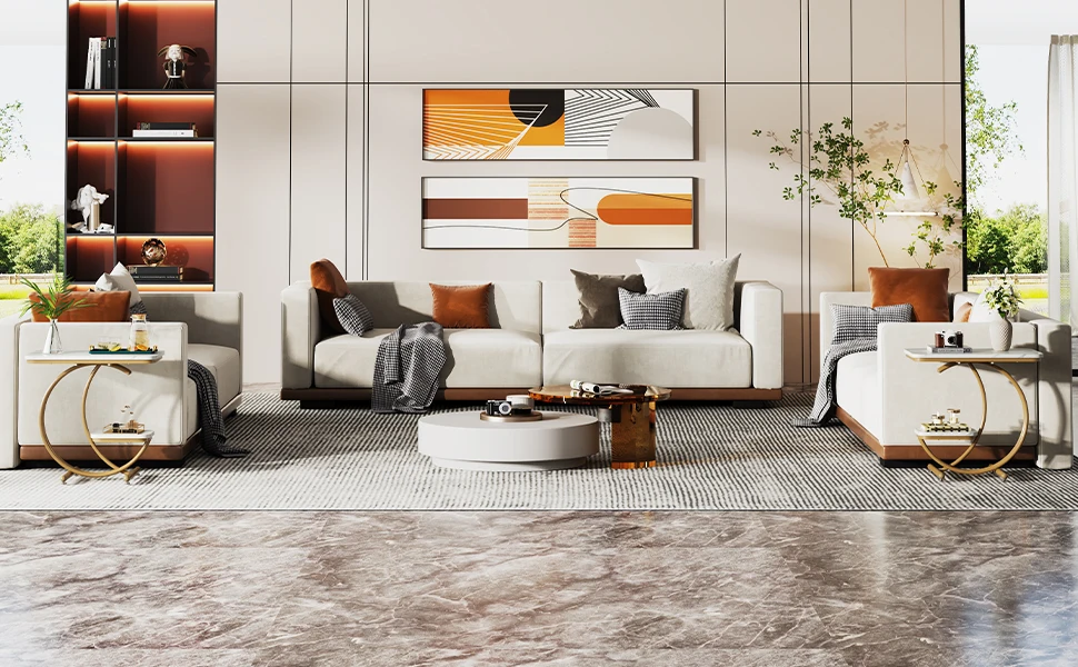 Tribesigns Modern Accent Living Room Marble White Small Wood ...