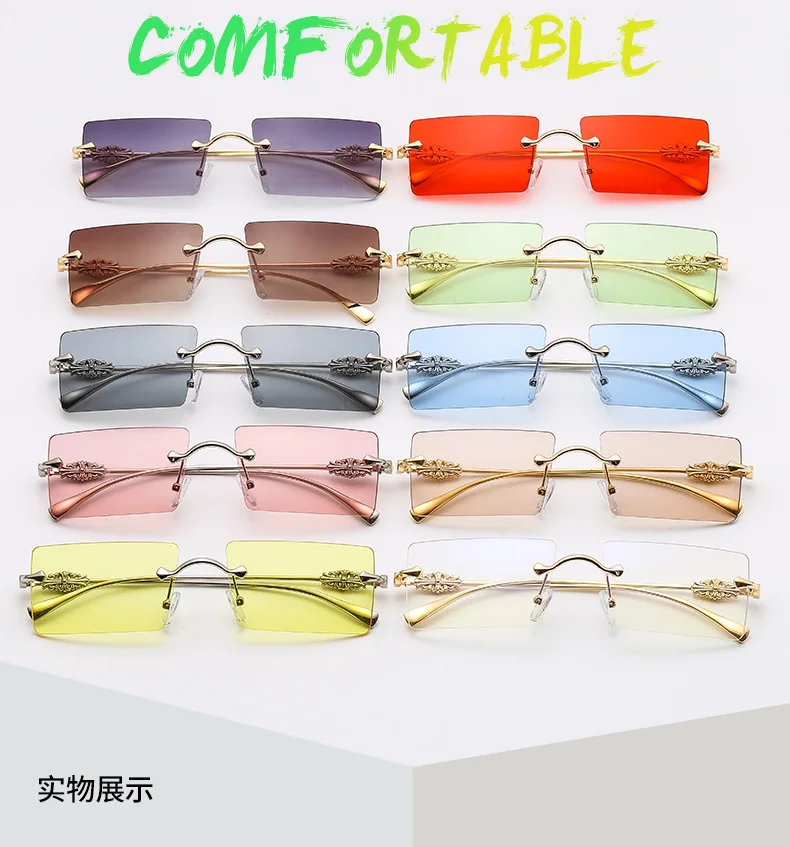 Mejores T805 Small Rectangle Rimless Sunglasses Uv400 Metal Vintage ...