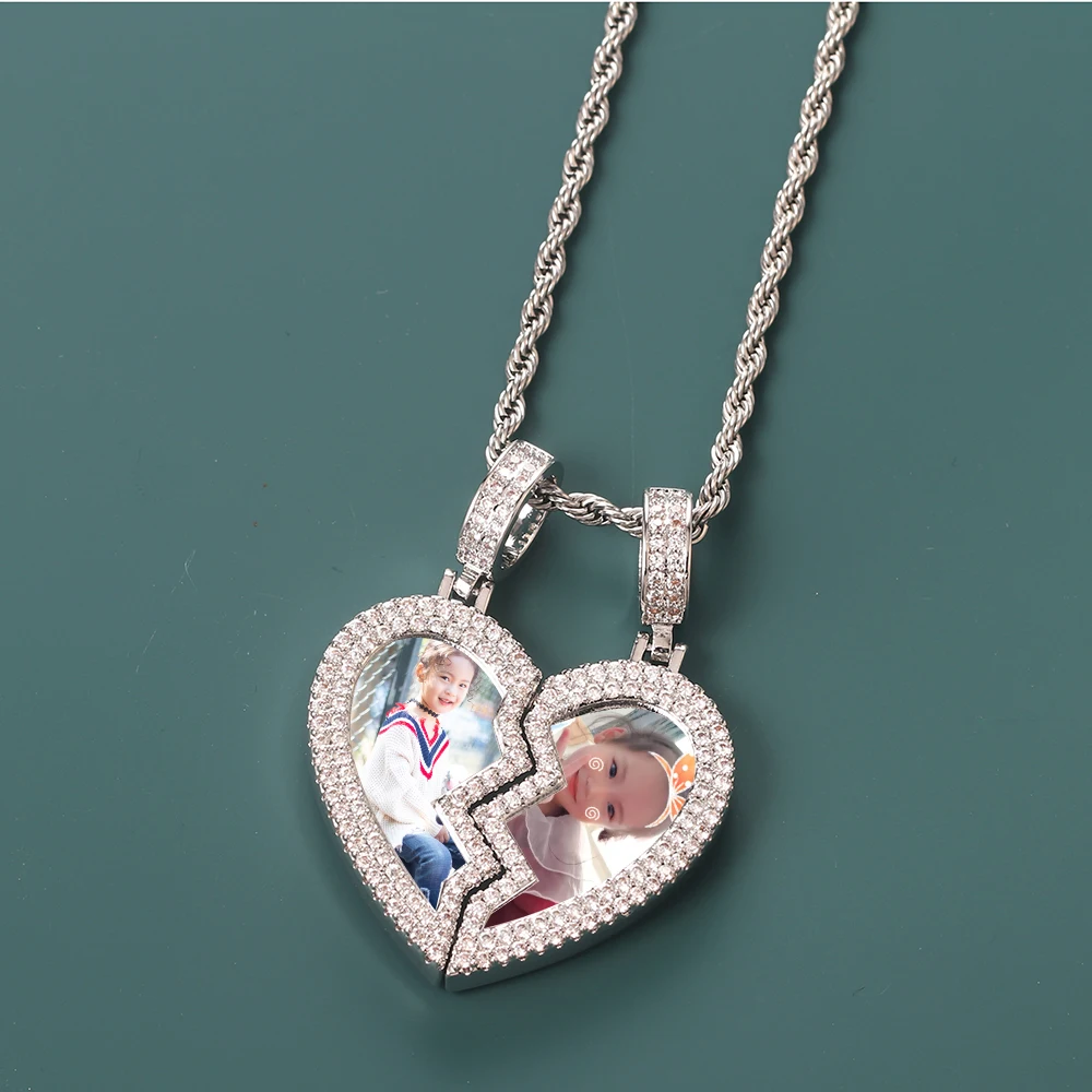 Bling Heart Custom Picture Pendant Necklace - JUNLU Jewelry