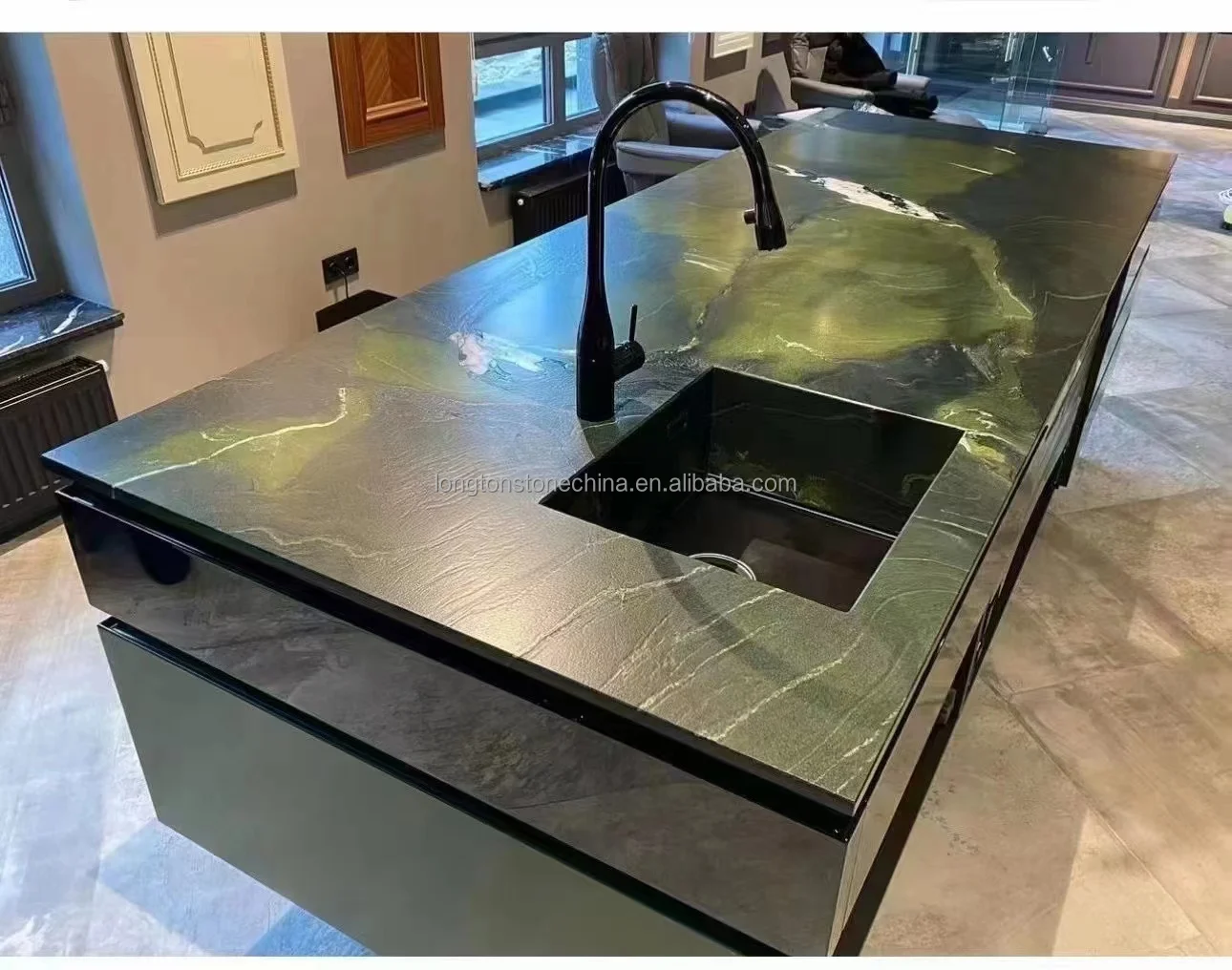 Polished Avocado Green Marble Slab Kitchen Countertop Stone Island ...
