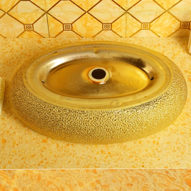 Luxury Ceramic Wash Basin Oval Golden Electroplated Sink Art Basin Gold ...
