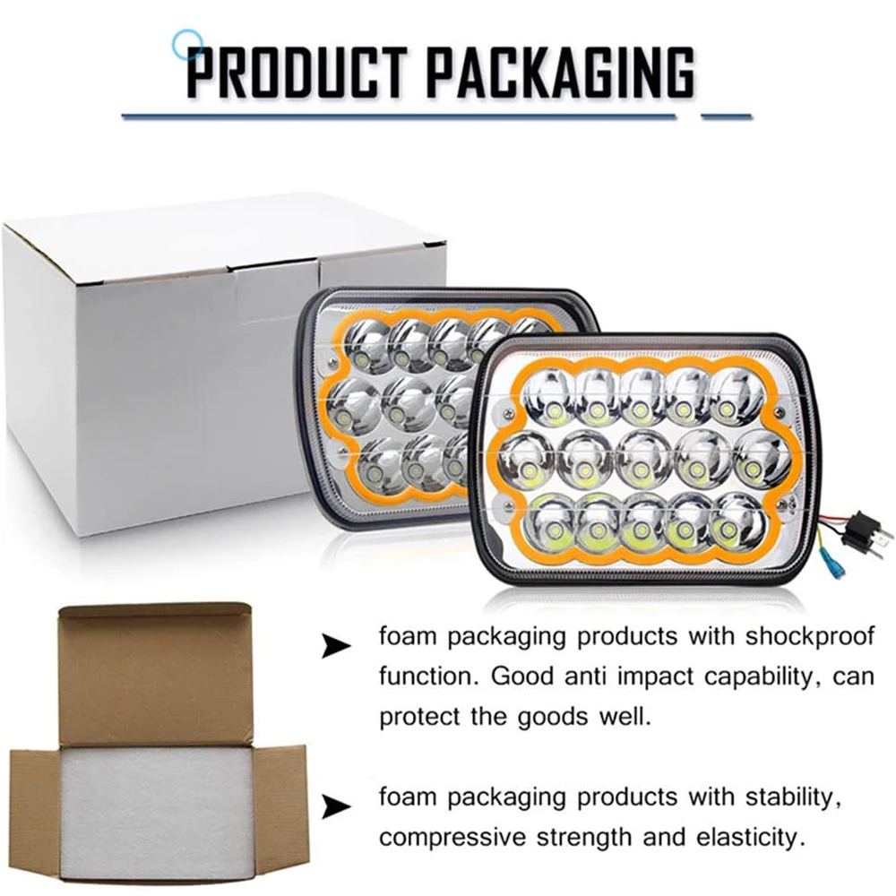 6x7 7 Inch Led Square Headlight 60w 5x7 Halo Drl Truck Lamp For Jeep Xj ...