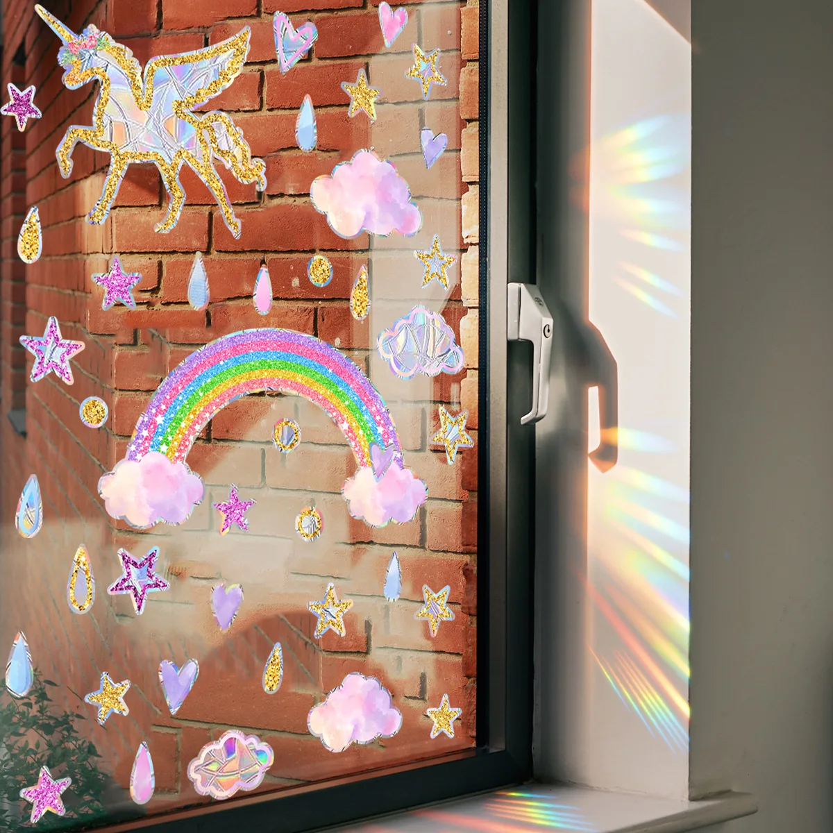 Rainbow Unicorns & Star Raindrops Sunlight Decals Dazzling ...