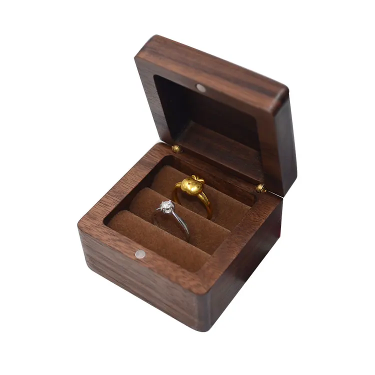 Custom Logo Square Wood Ring Box Packaging Walnut Luxury Gift Ring Case ...
