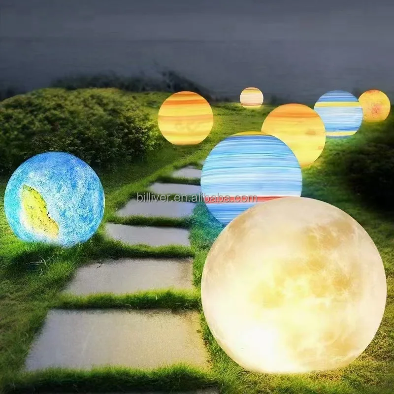 Outdoor Moon Lights Moon Solar Orb Lights Glow Outdoor Garden Lawn ...