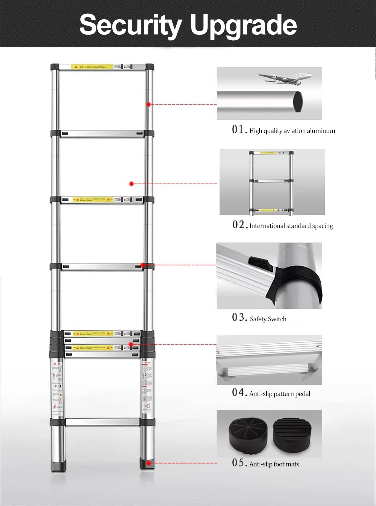 Uni-silent Steps Folding Telescopic Aluminum Ladder Extension Ladder ...