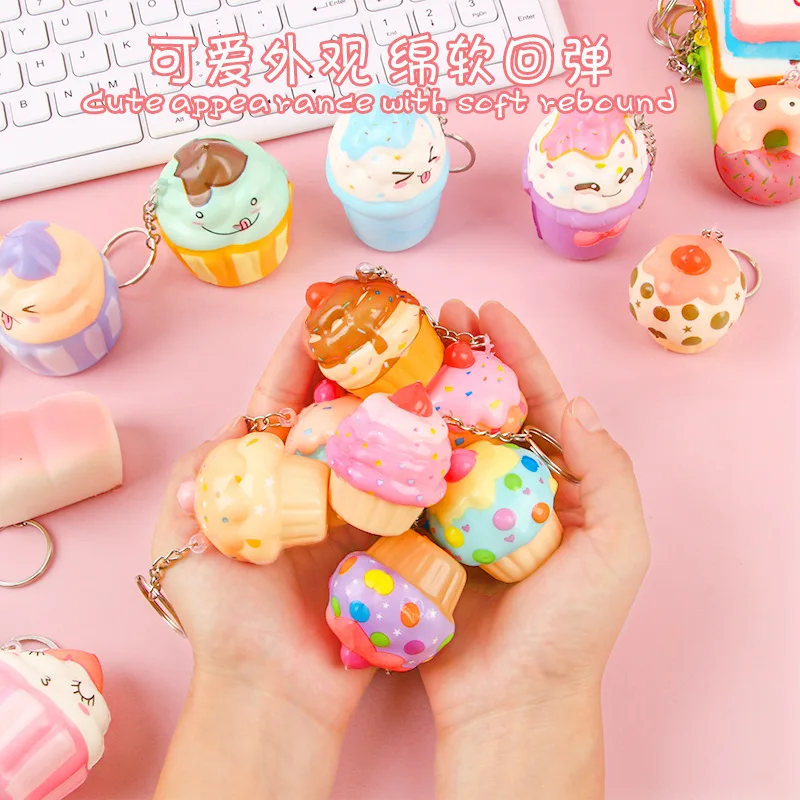 Fashion Pu Donut Keychain Creative Children Macaron Food Donut ...