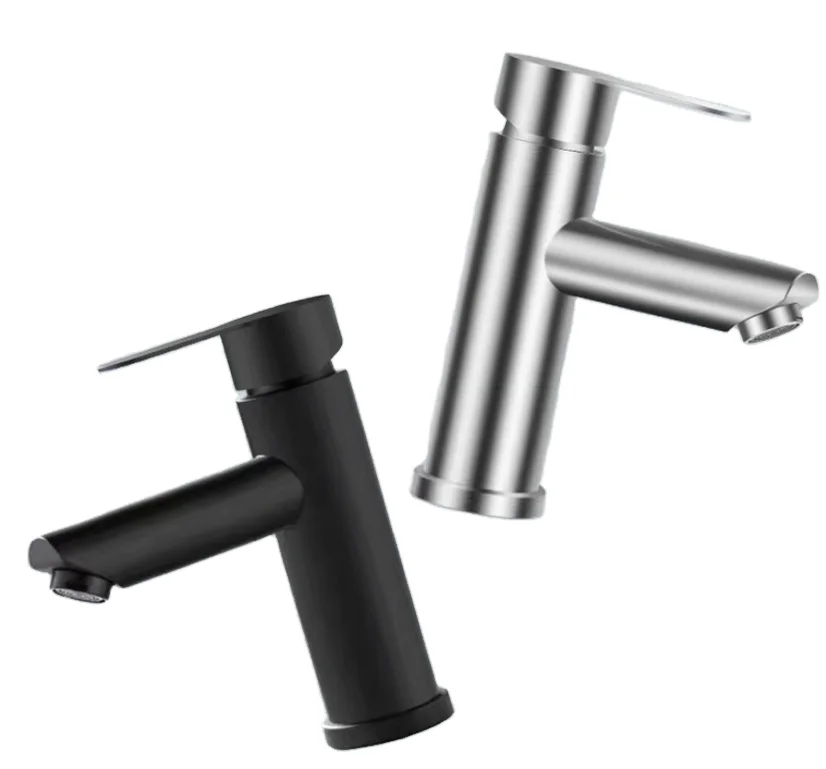 Sus304 Stainless Steel Bathroom Faucet One Hole Mixer Tap Deck Mount Black Tap Single Handle ...