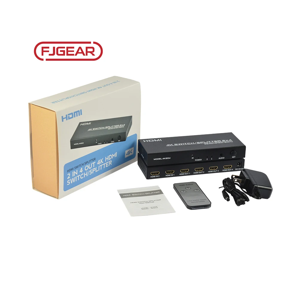 4k204 Fjgear Convenient Plug And Play 4K 2 In And 4 Out 3840X2160@60Hz Mt-Viki 4K Hdmi Matrix ...