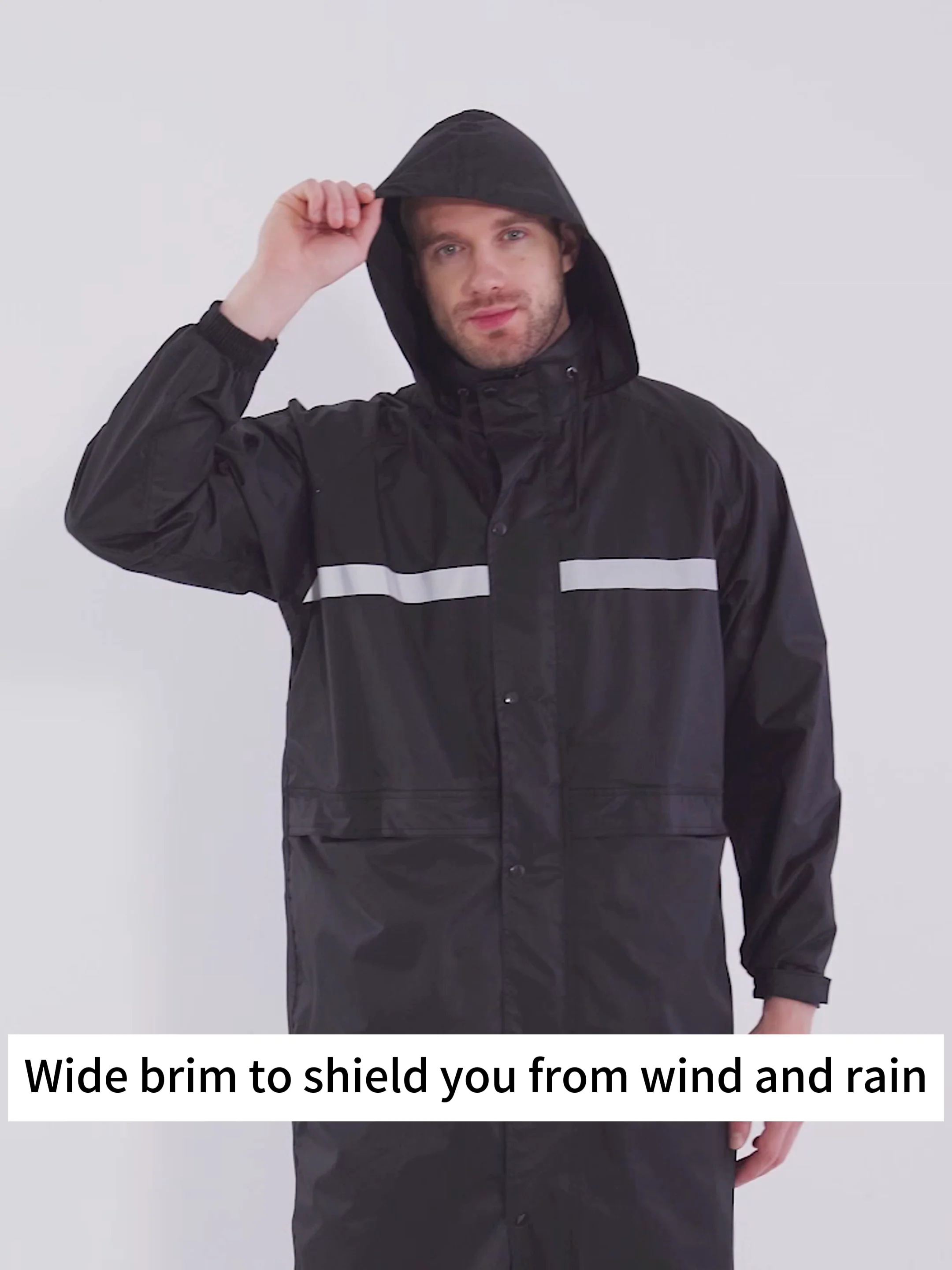 Long Raincoat Hooded Men Waterproof Reflective Pongee Cloth Trench Coat ...