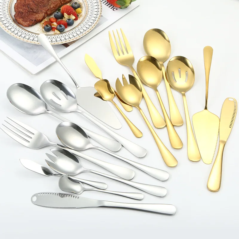 Classical luxury 1010 gold stainless steel service utensils butter ...