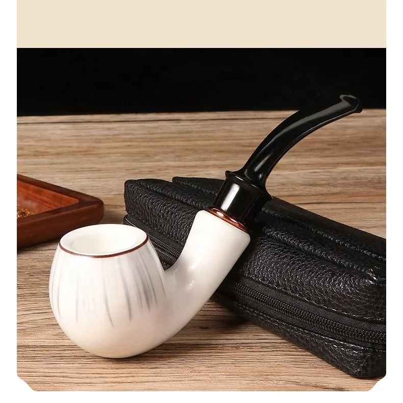 Traditional Healthy Ceramic Smoking Pipe Detachable Bent Tobacco Pipe ...