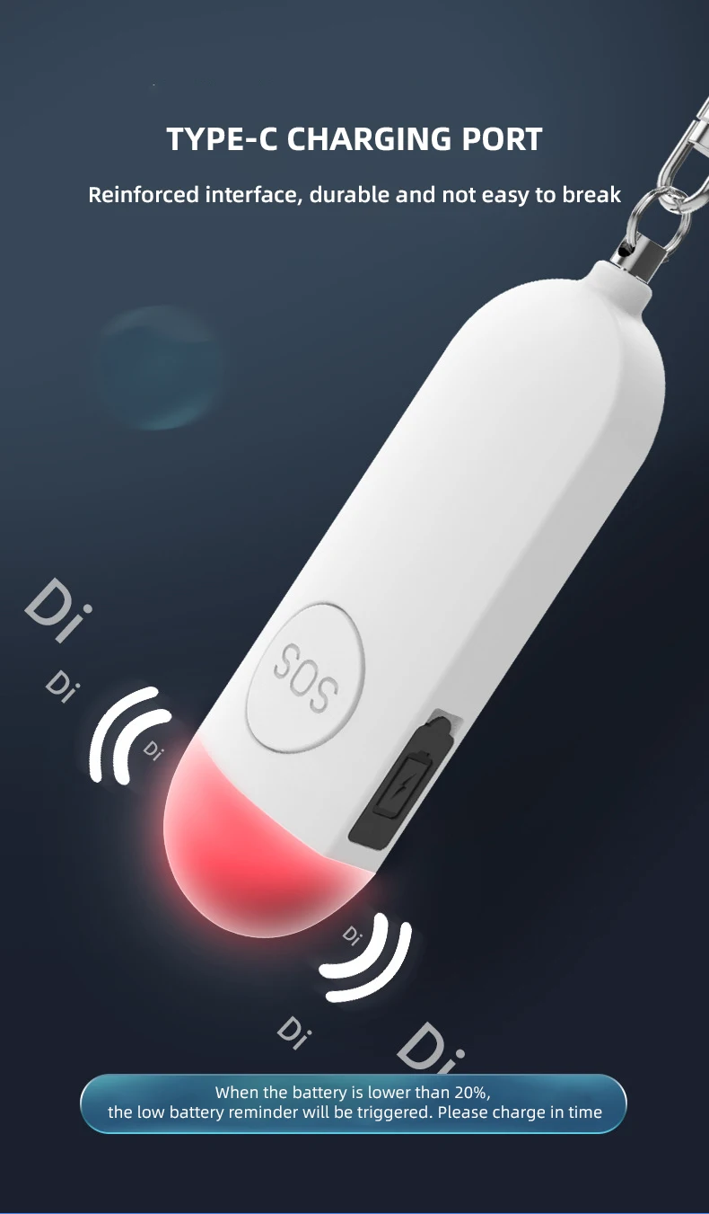 Personal Self-defense Alarm Keychain Usb Rechargeable Led Sos Light ...