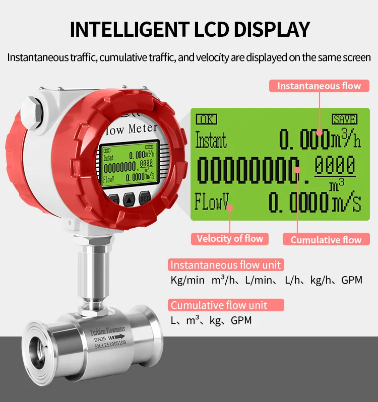 Liquid Turbine Flow Meter Rotor Flow Meter Digital Display Battery Powered Diesel Gasoline Fuel ...