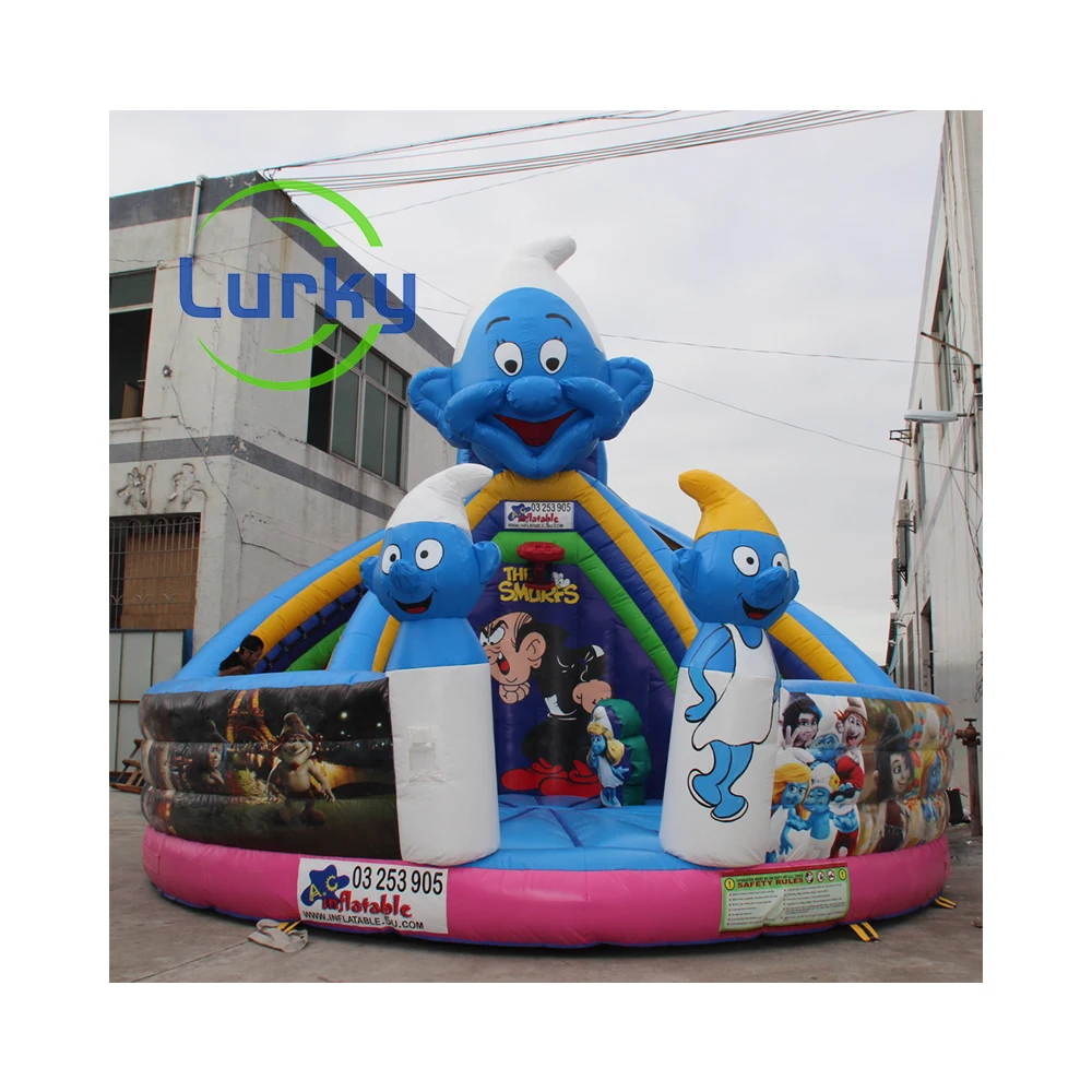 Smurfs Double Dry Slide Lane Slip Park Inflatable Bouncer Slides Heavy ...