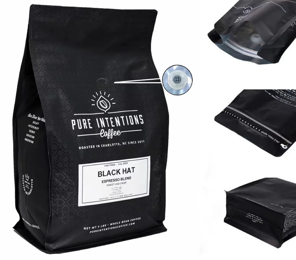 Custom Kraft Flat Bottom Coffee Bags, Resealable with Valve - 8oz, 12oz ...