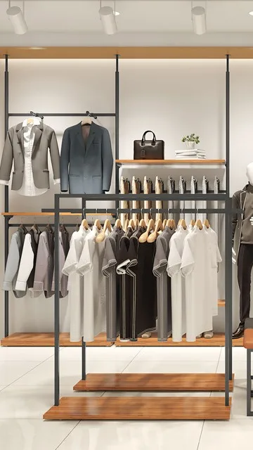 Commercial Iron Clothing Rack Wall Mounted Hanging Shelf For Clothing ...