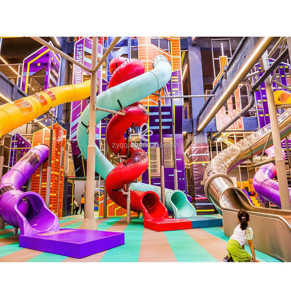 Kids Indoor Playground Plastic Double Slide Indoor Athletic Playground ...