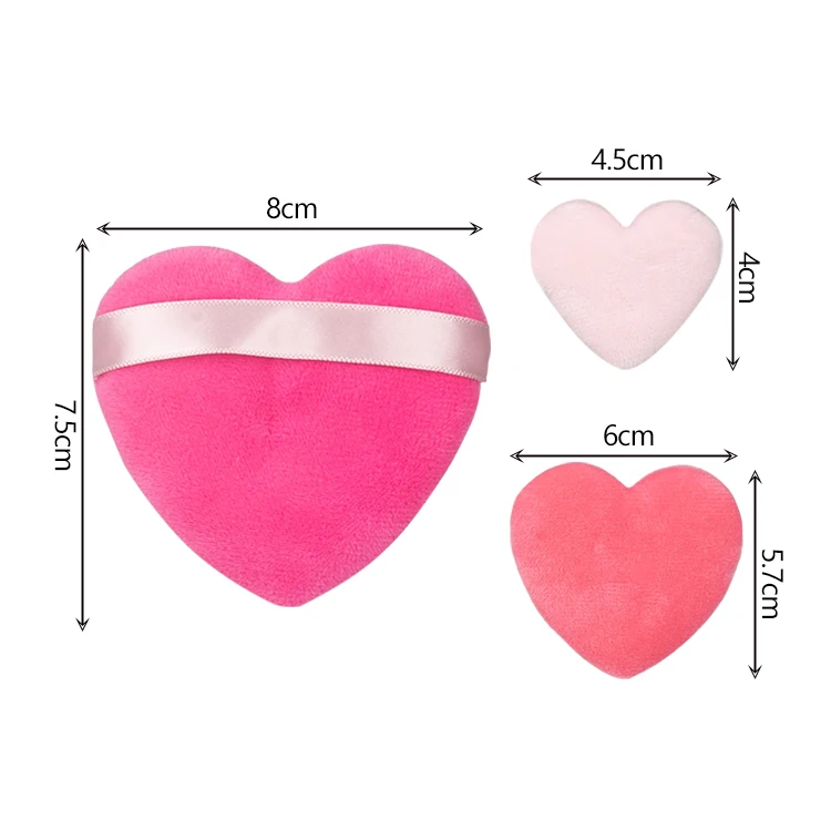 Custom Beauty Tool Heart Shape Pink 3Pcs Soft Cotton Velour Makeup Puff ...