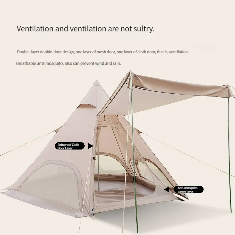 Family Glamping Pyramid Pentagon Tent Outdoor Rainproof Thickened Light ...