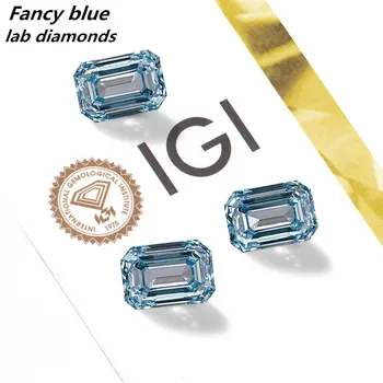 Lab Grown Diamond Blue Color 1ct 1.5ct 2.8ct Big Sales Emerald Cut Blue ...