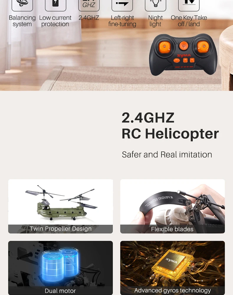 HOSHI S026H RC Helicopter - Double-Propeller Military Transport Toy for ...