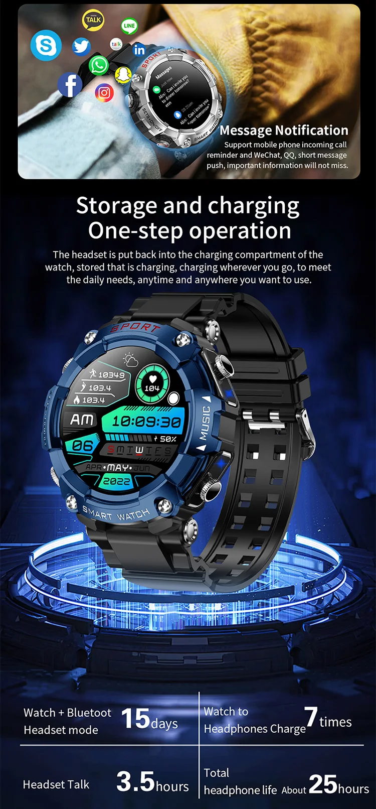 Vanssa T96 Smartwatch - Versatile & Durable AMOLED Device