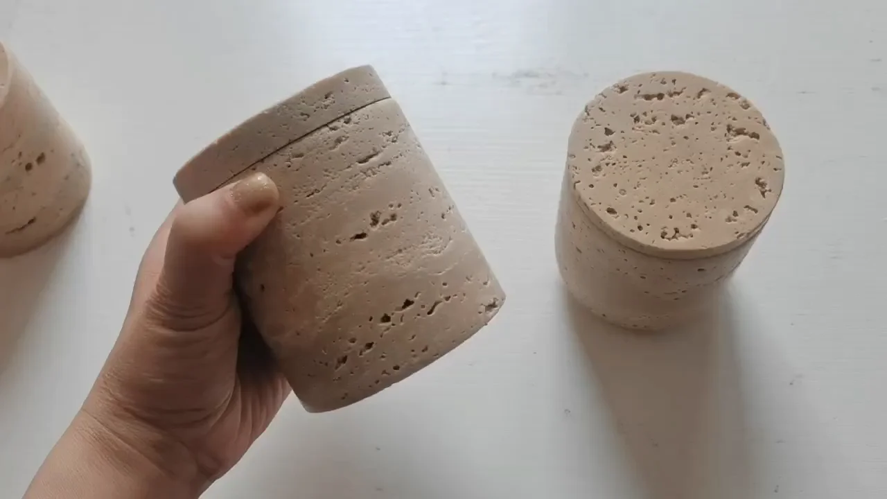 Empty Natural Beige Stone Marble Travertine Candle Jars Cosmetic ...