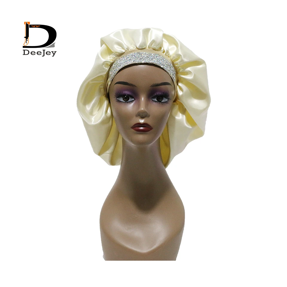 Custom Logo Soft Satin Bonnets Double Sided Designer Hair Bling Bonnet ...