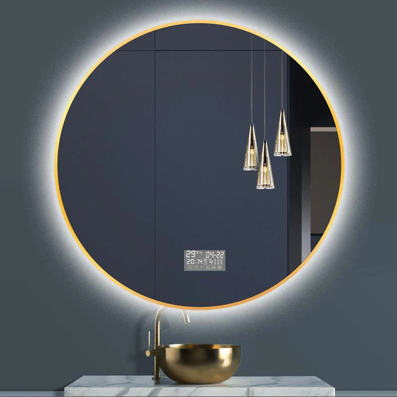 Custom Led Round Mirror Black Metal Frame Modern Hotel Bath Mirror ...