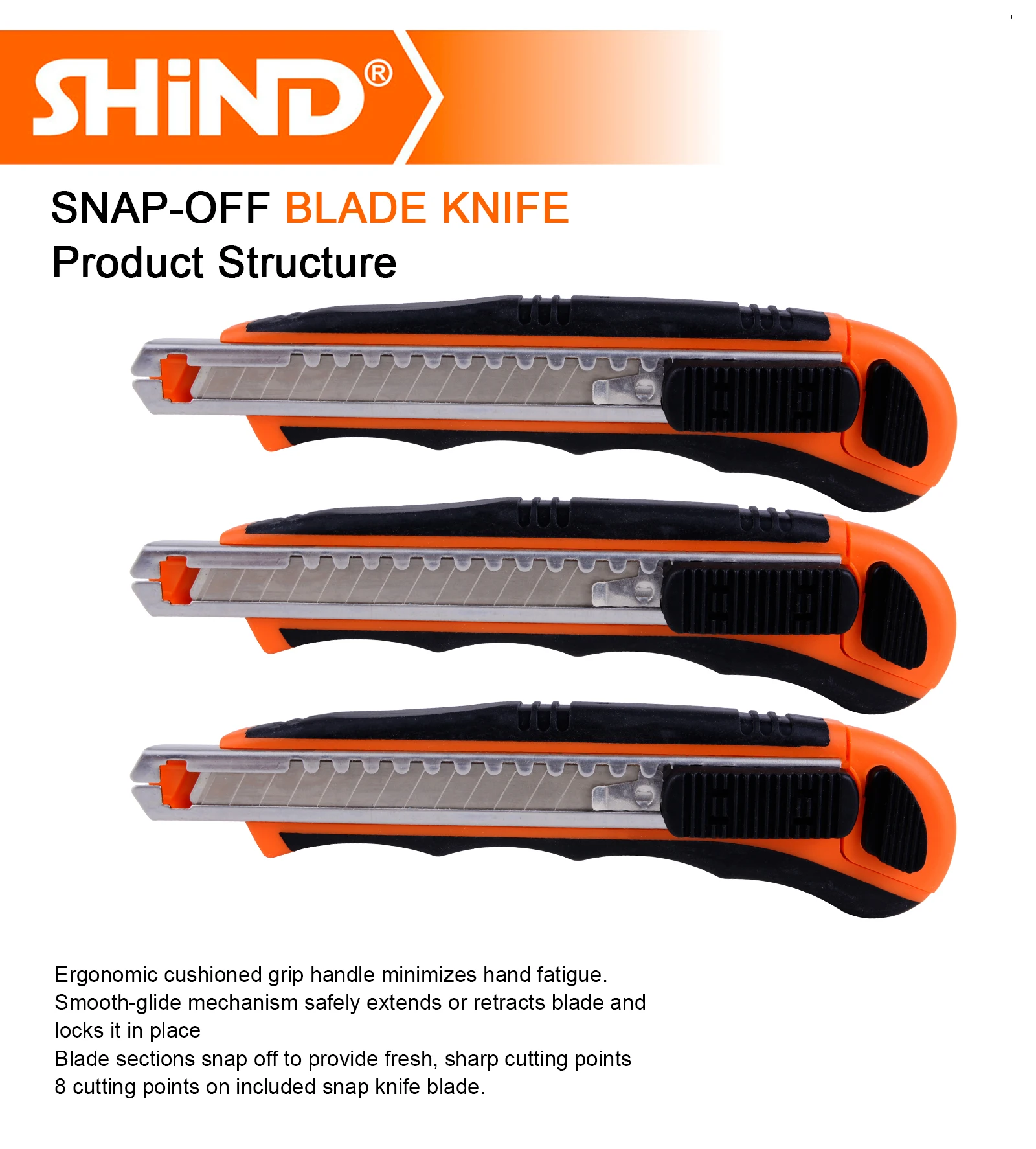 SHIND 37558 9mm Blade Snap Off Utility Knife ABS Rubber Grip ...