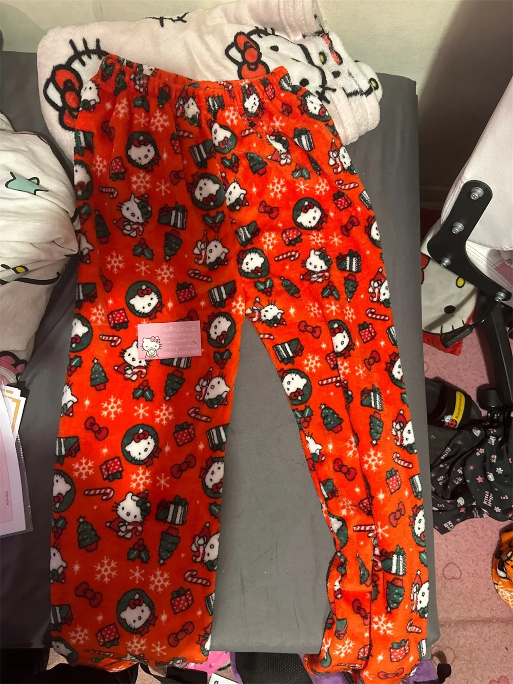 Kawaii Kitty Pajama Pants Sanrio Anime Y2k Cartoon Coral Fleece Soft ...