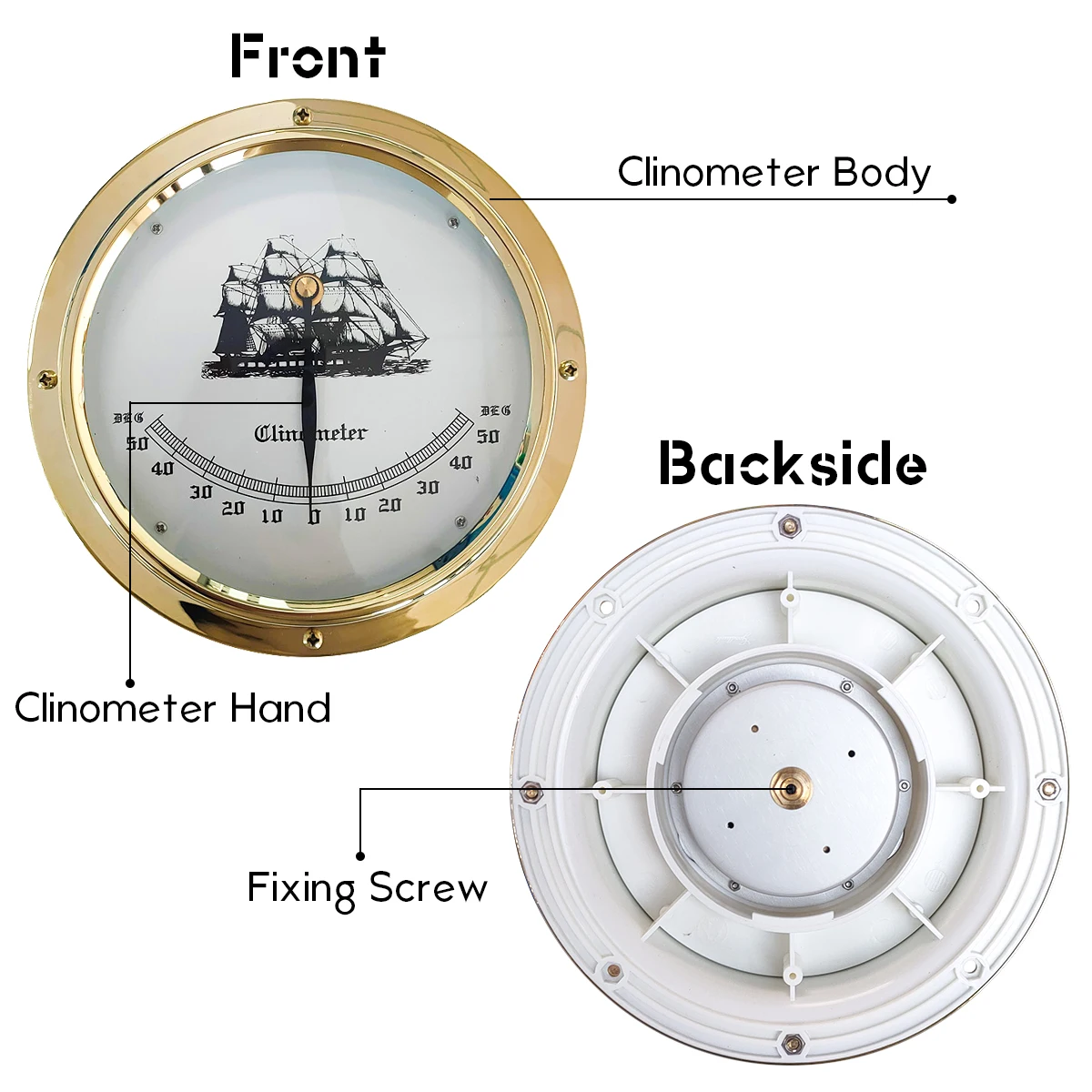 IMPA 370241 Brass Dial Type Marine Inclinometer - 200mm, OEM