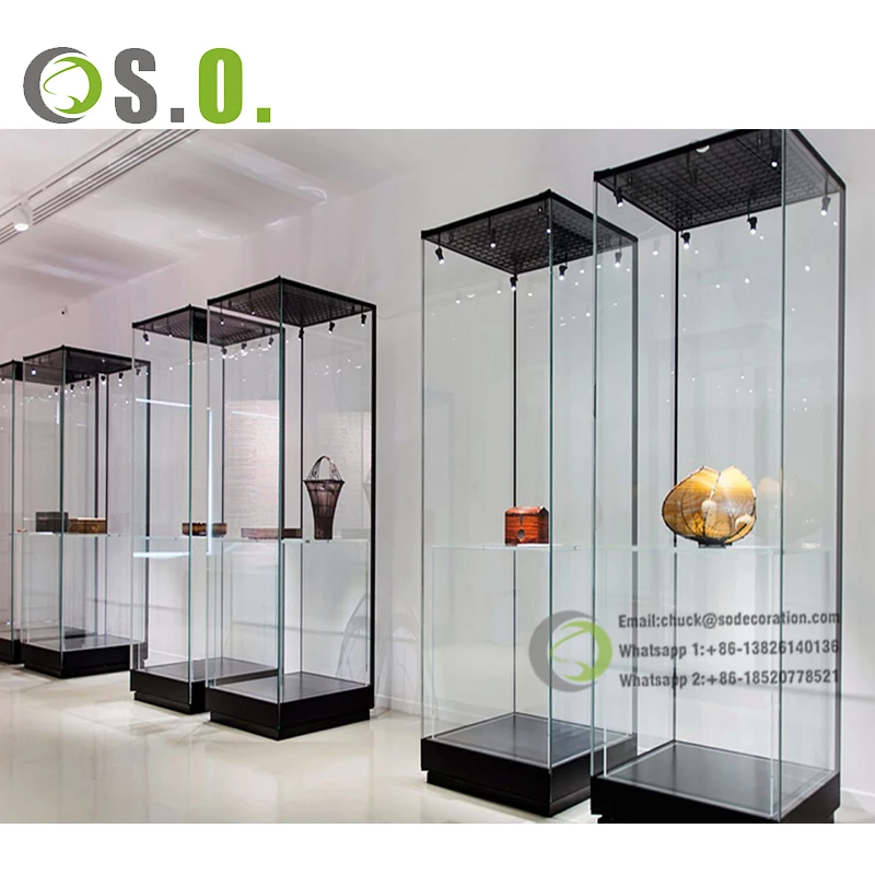 Contemporary Museum Display Showcase With Metal Frame And Glass Shelves ...