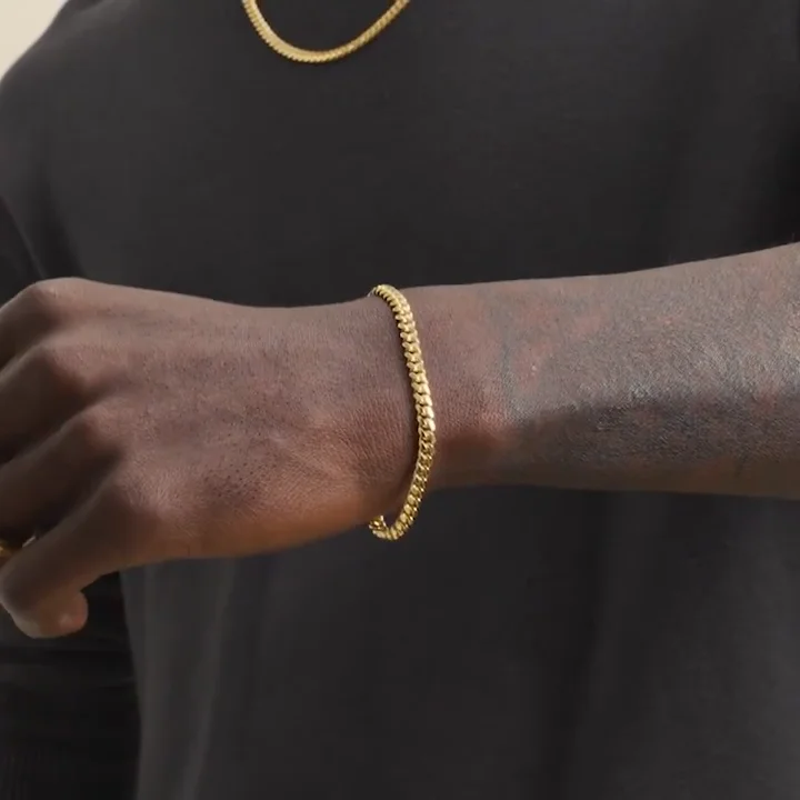 5mm Miami Cuban Link Waterproof Mens Hand Curb Chains 18k Real Gold ...