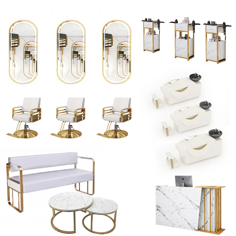 Modern White And Gold Salon Furniture Set Customized Personalized Hair ...