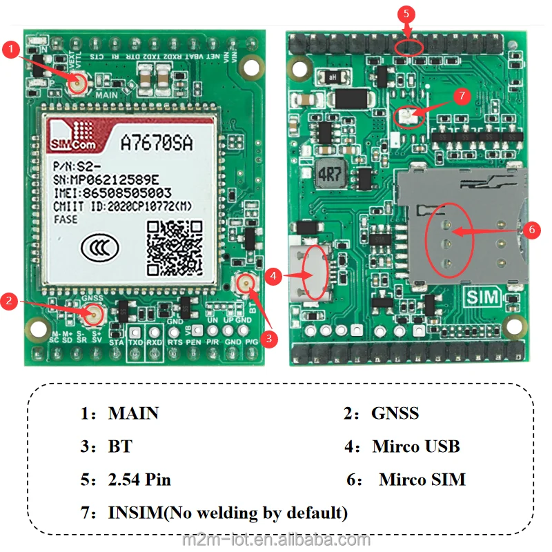 SIMCOM A7670SA-FASE CAT1 Core Board - Data GNSS Voice M2M