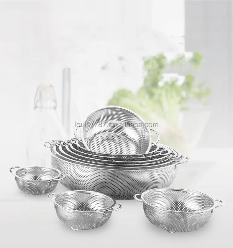 Stainless Steel Perforated Rice Washing Sieve Drain Basin Household ...