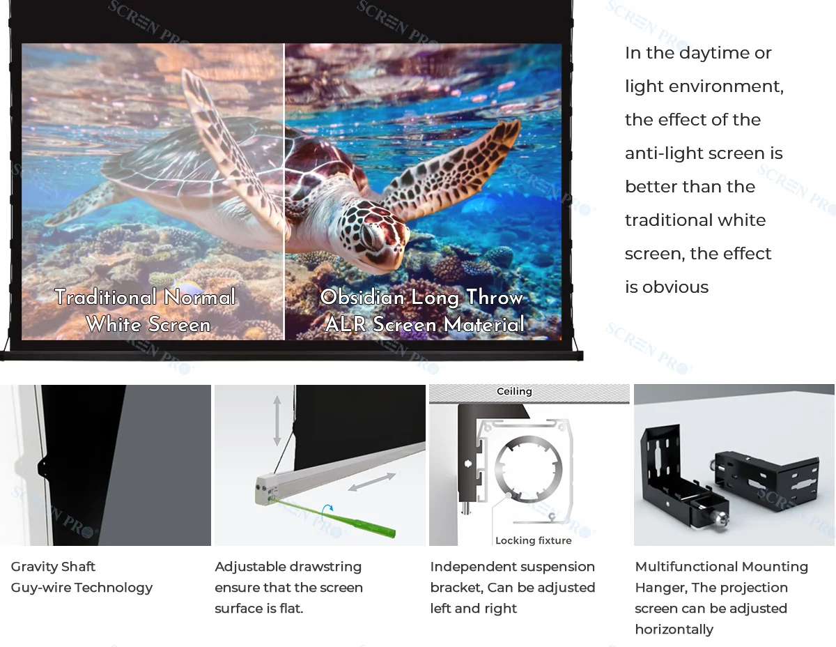 Screen Pro 92-180 Inch 4k Motorized Alr Tab Tension Long Throw ...