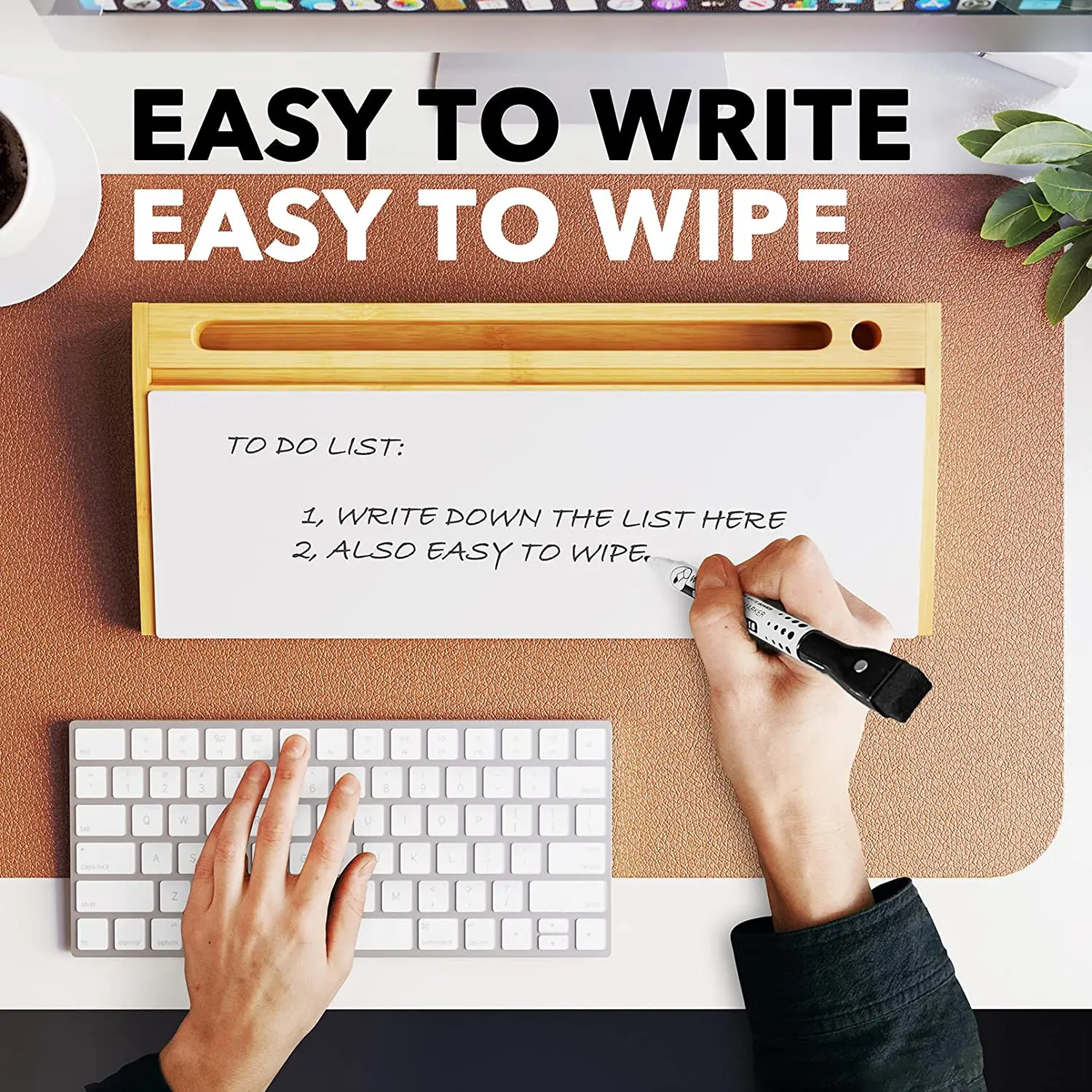 Bamboo Desktop Whiteboard With Organizer Box,Office Desk Dry Erase ...