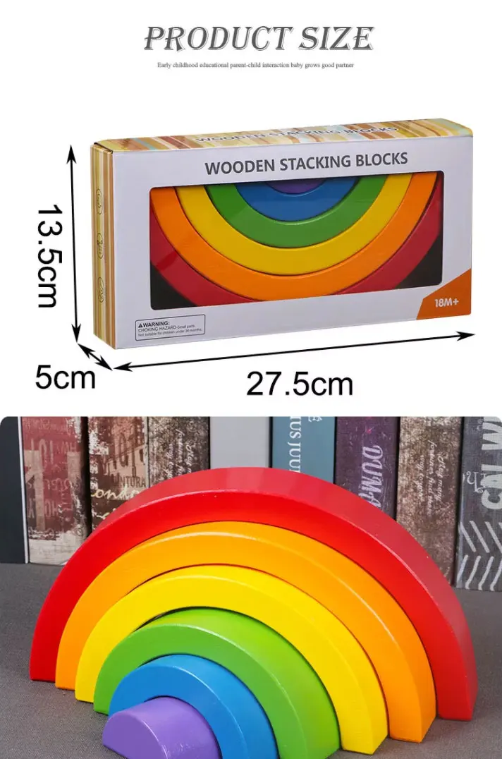Wooden Rainbow Blocks - Educational Stacking Toys for Kids