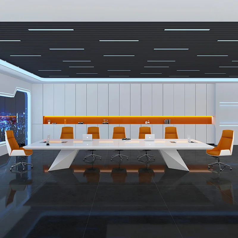 Modern Luxury Large White Painted Wooden Meeting Desk Conference Wood ...