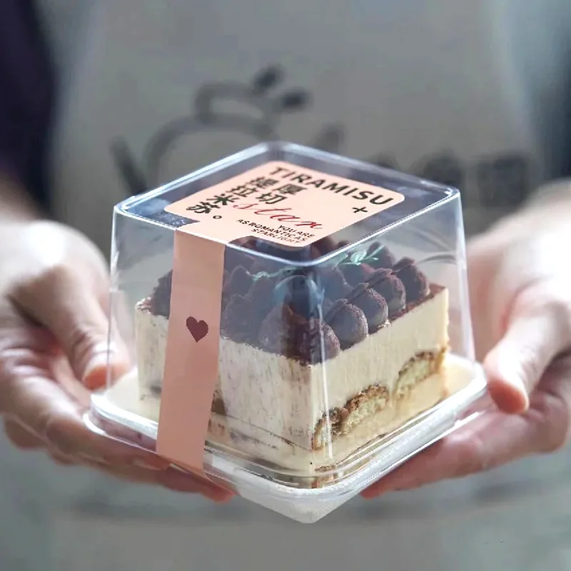 Tiramisu Cake Box Transparent Square Mousse Cake Slice Blister Boxes Plastic Dessert Box With ...