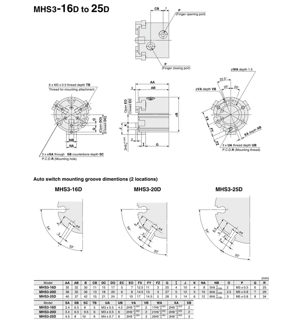 SMC Type Pneumatic Finger Parallel Gripper Cylinder MHS Series MHS3-20D ...