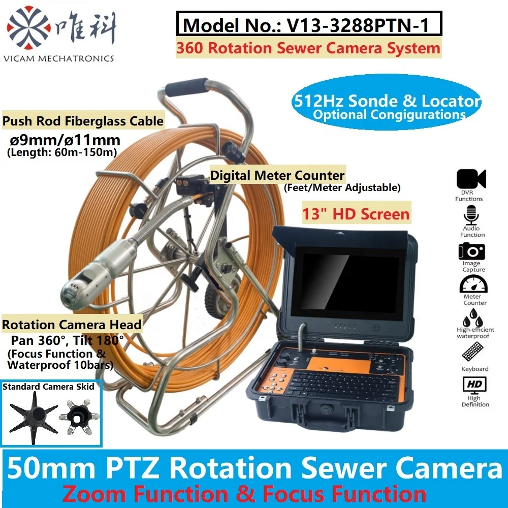 Vicam 360 Rodation Sewer Pipe Inspection Camera - 60m-150m Depth