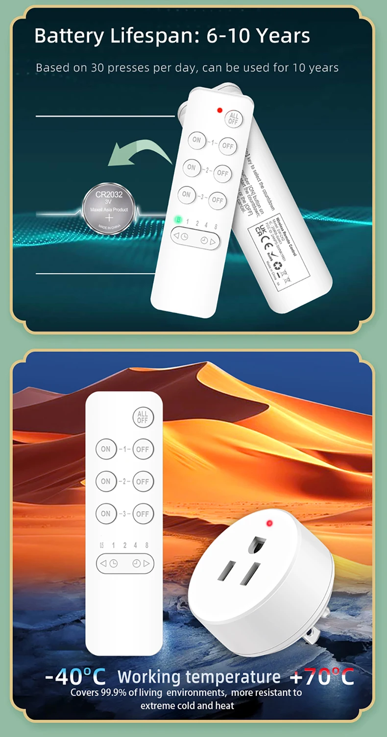 100ft Long Range Remote Control Outlet Plug With Timer Wireless Outlet ...