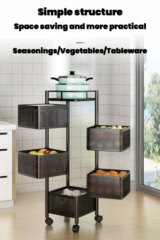 Rotating Storage Baskets Rack Kitchen Organizer Storage Shelf Metal ...